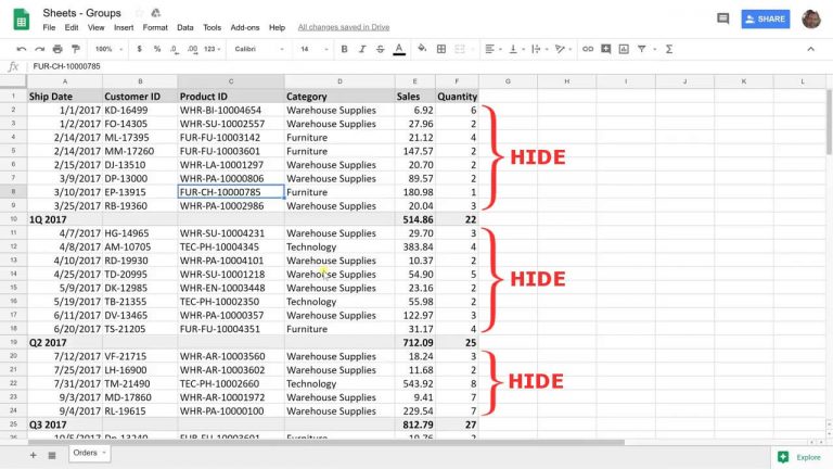 Google Sheets - Group Rows and Columns with Linked Example File