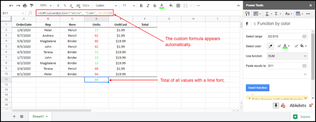 How to use Functions by Color in Google Sheets | Prolific Oaktree